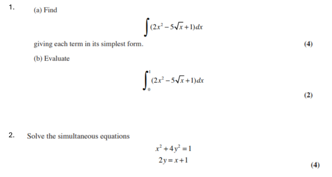 Solved: Find ∈t (2x^2-5sqrt(x)+1)dx giving each term in its simplest ...
