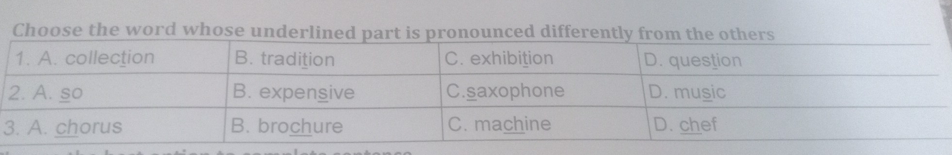Giải quyết:Choose the word whose