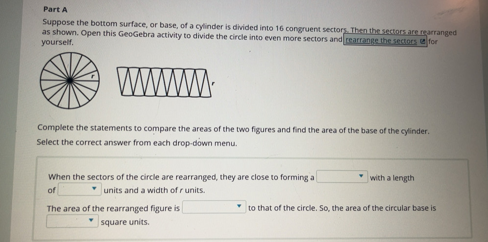 Solved: Suppose the bottom surface, or base, of a cylinder is divided ...
