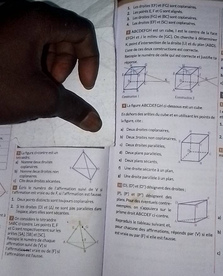 Solved: Les droites (EF) et (FG) sont coplanaires. 2. Les points E. F ...