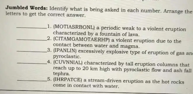 Solved: Jumbled Words: Identify what is being asked in each number ...