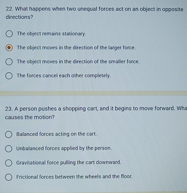 Solved: What happens when two unequal forces act on an object in ...