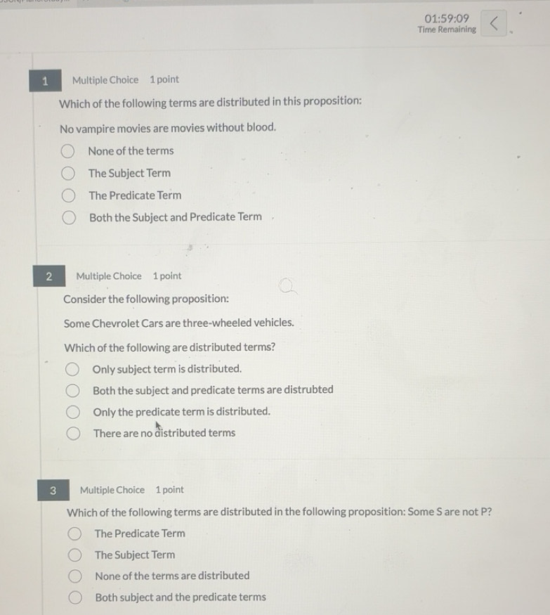 Solved: 01:59:09 Time Remaining 1 Multiple Choice 1 point Which of the ...