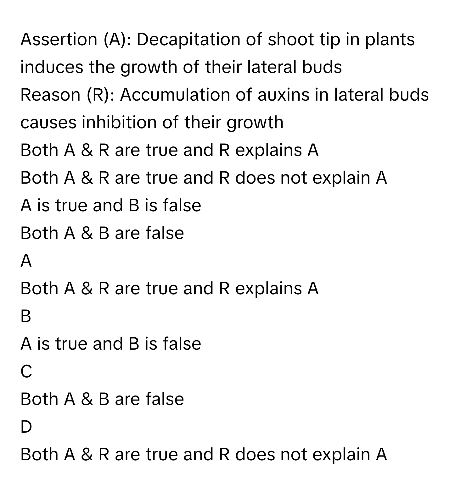 Solved: Assertion (A): Decapitation of shoot tip in plants induces the ...