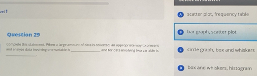 Solved: vel1 scatter plot, frequency table Question 29 bar graph ...