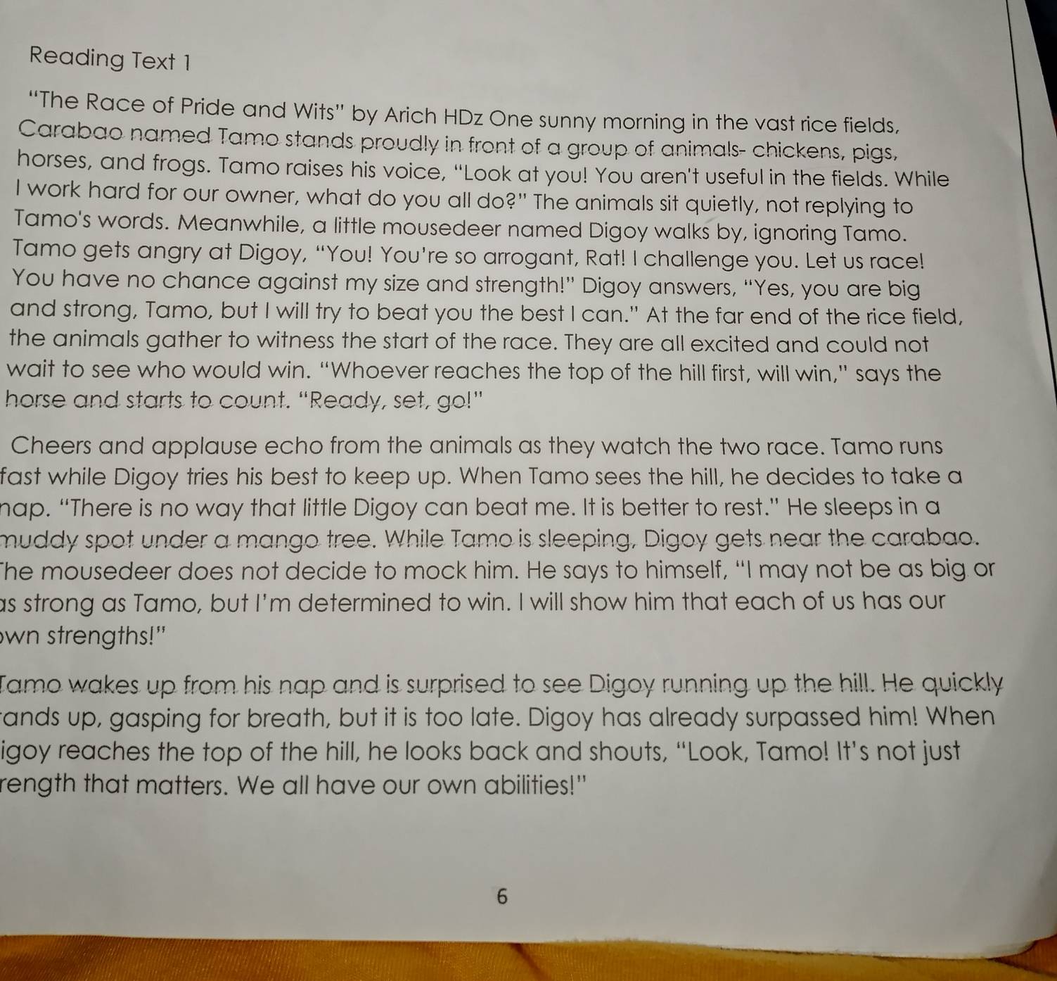 Solved: Reading Text 1 “The Race of Pride and Wits” by Arich HDz One ...