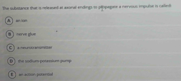 Solved: The substance that is released at axonal endings to piopagate a ...