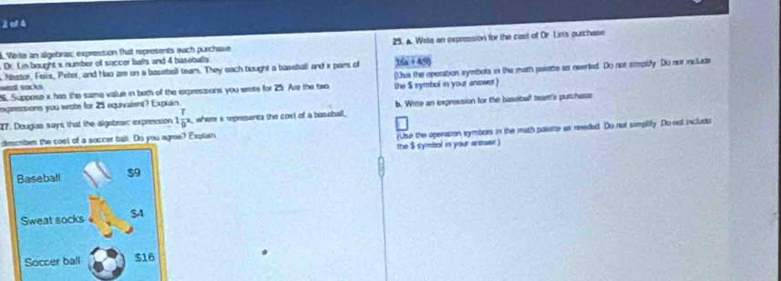 Solved: 4 B. Veite an algebrarc expression that represents each ...
