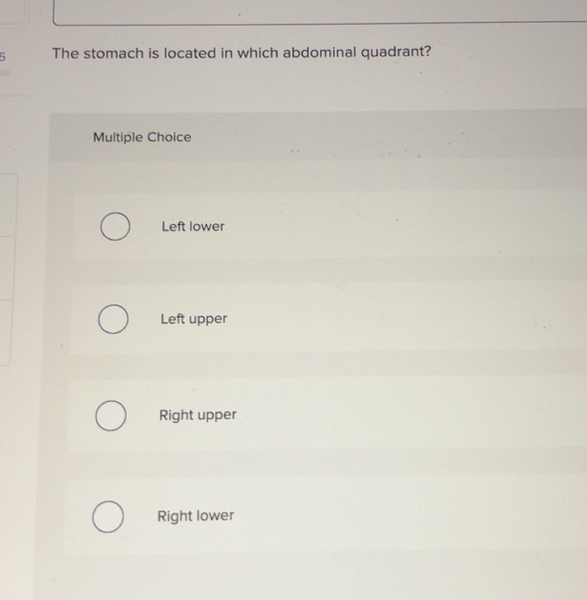 Solved: The stomach is located in which abdominal quadrant? Multiple ...