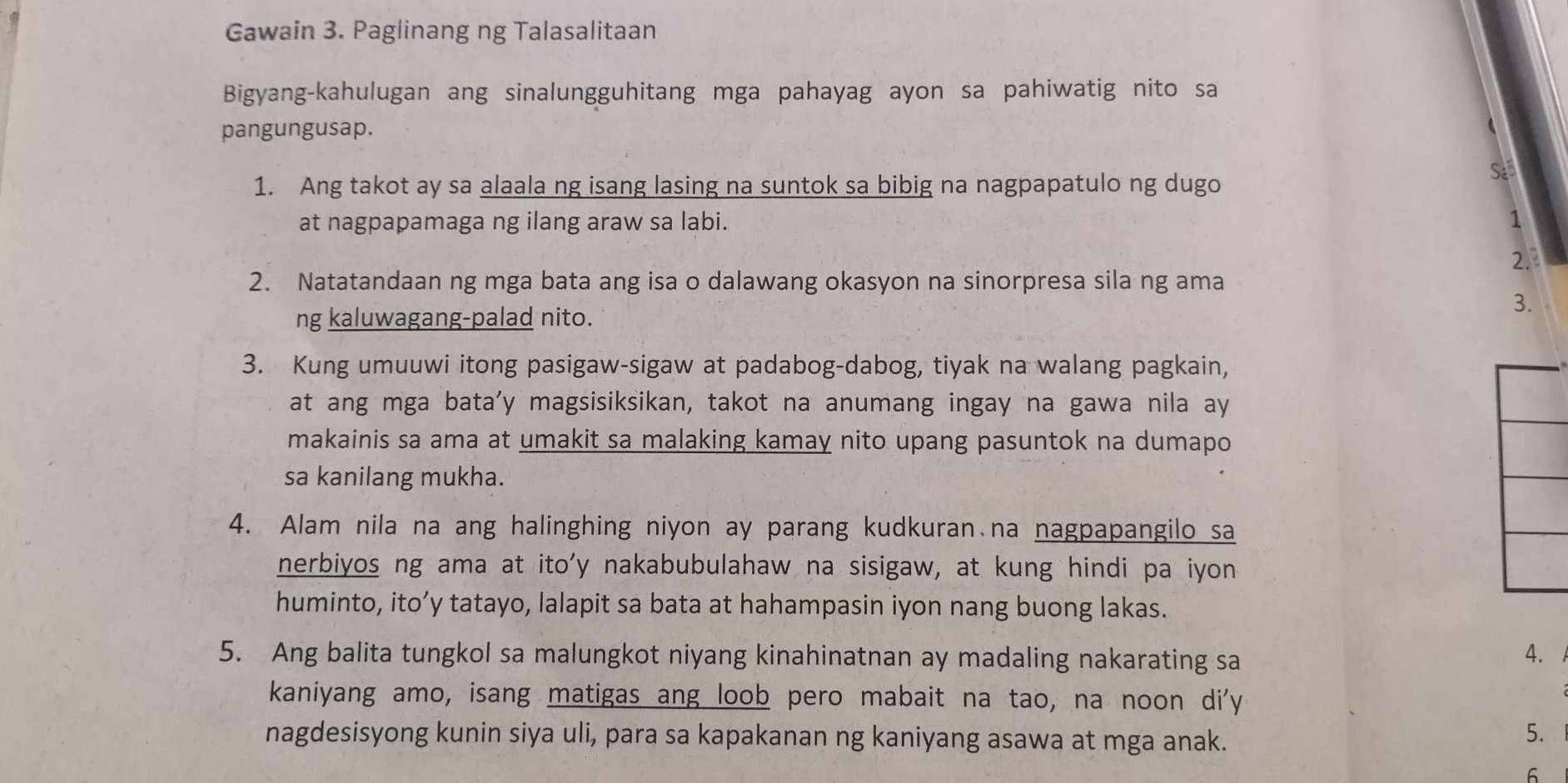 Solved: Gawain 3. Paglinang ng Talasalitaan Bigyang-kahulugan ang ...