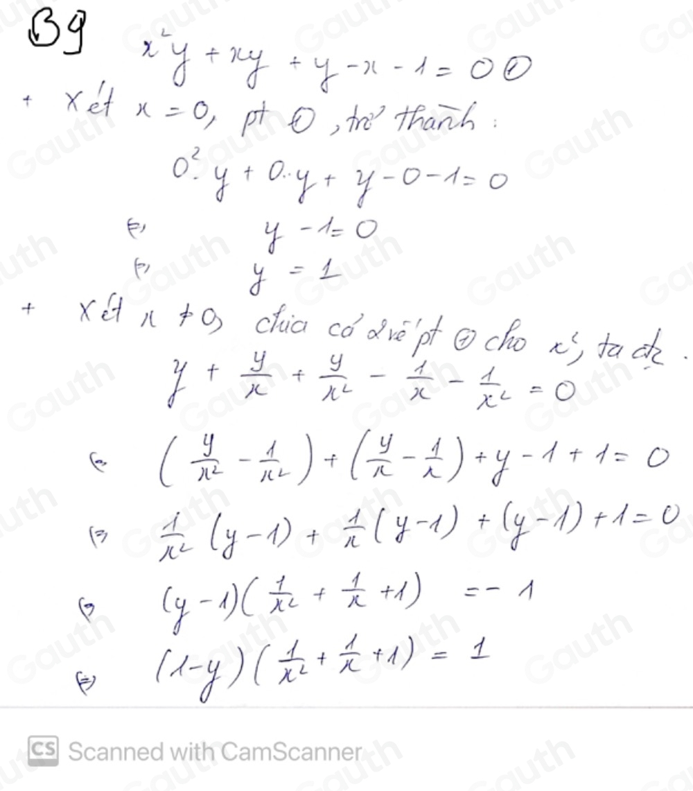 Giải quyết:Bai 9 : Tìm nghim nguyên cua phuong trình : x^2y+xy+y-x-1=0 Dąng 2. Bién đôi vè ...