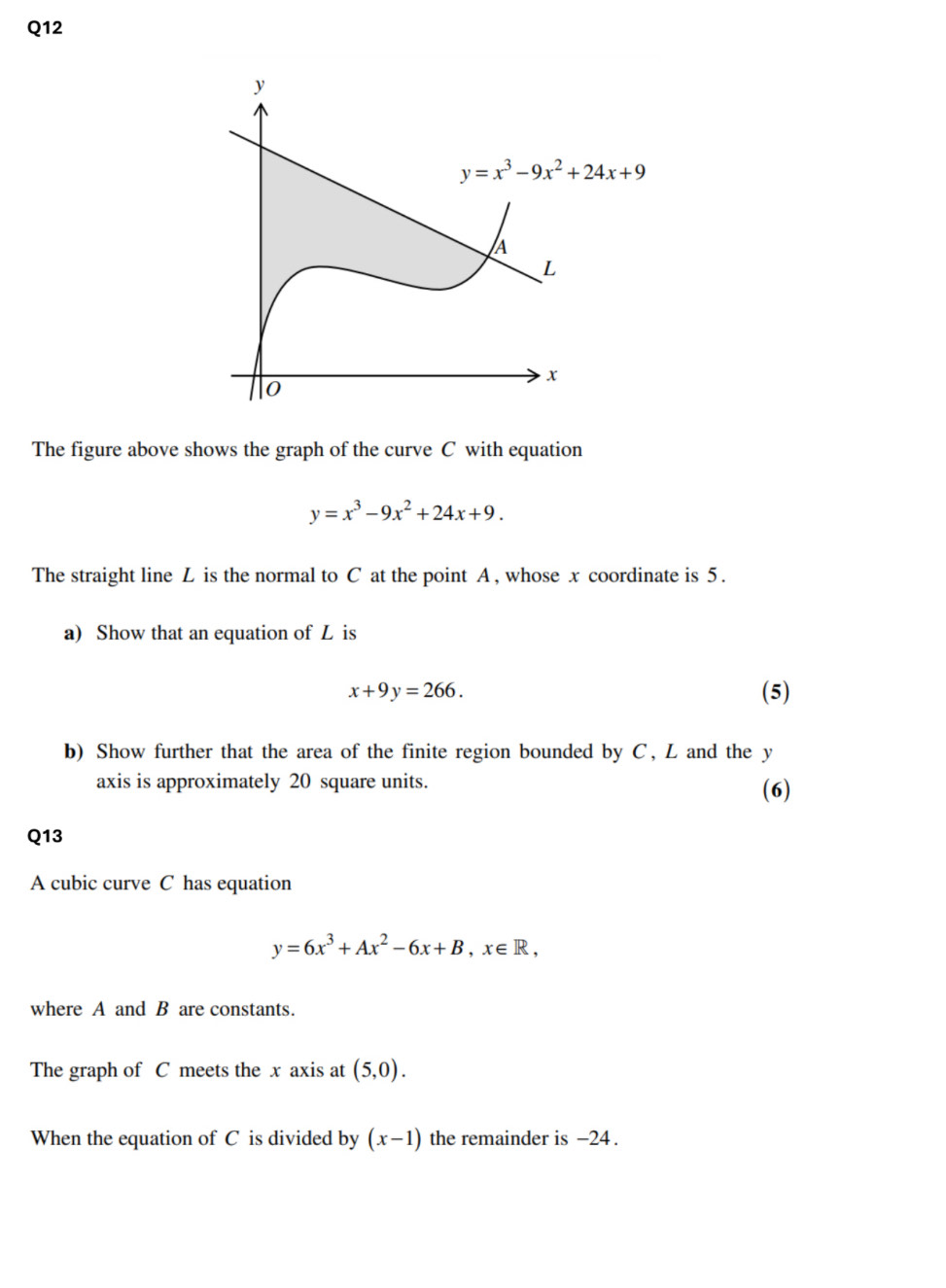 Solved: y=x^3-9x^2+24x+9 A L x 0 The figure above shows the graph of the curve C with equation y ...