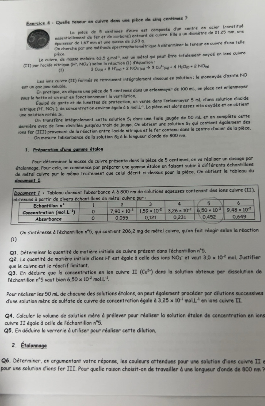 Résolu :Quelle teneur en cuivre dans une pièce de cinq centimes ? La ...