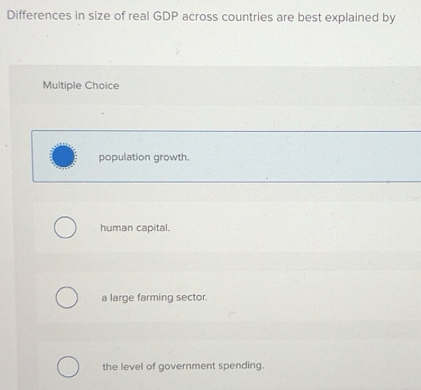 Solved: Differences in size of real GDP across countries are best ...