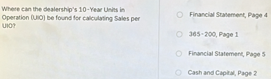 Solved: Where can the dealership's 10-Year Units in Operation (UIO) be ...