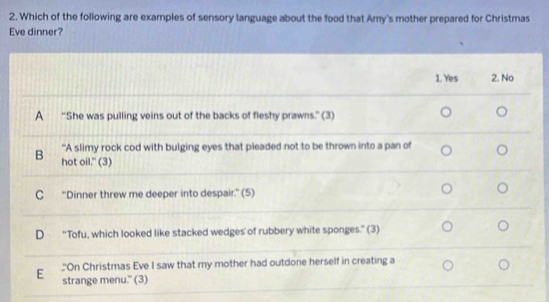 Solved: Which of the following are examples of sensory language about ...