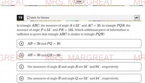 Solved: for Review In triangle ABC, the measure of angle A is 52° and ...