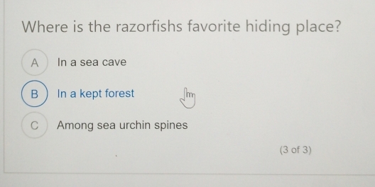 Solved: Where is the razorfishs favorite hiding place? A In a sea cave ...