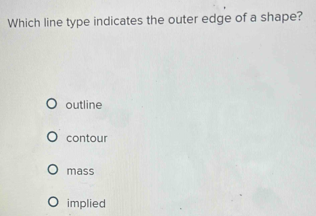 Solved: Which line type indicates the outer edge of a shape? outline ...