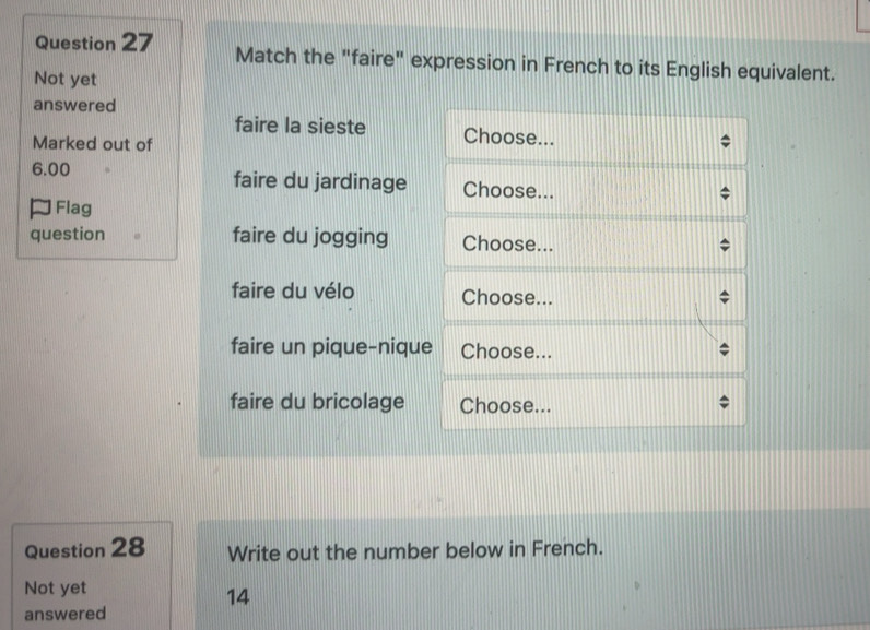 Solved: Match the "faire" expression in French to its English ...