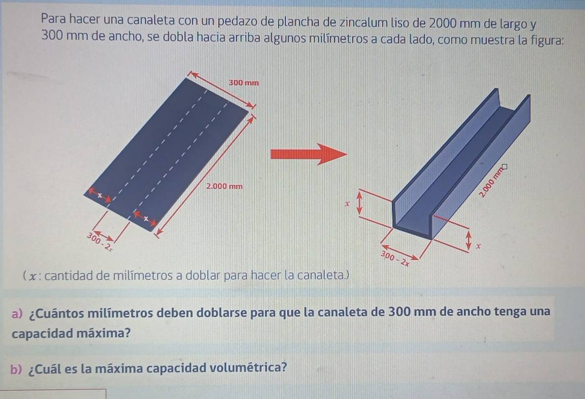 Resuelto:Para hacer una canaleta con un pedazo de plancha de zincalum ...