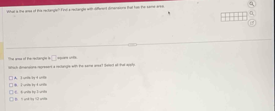 Solved: What is the area of this rectangle? Find a rectangle with ...