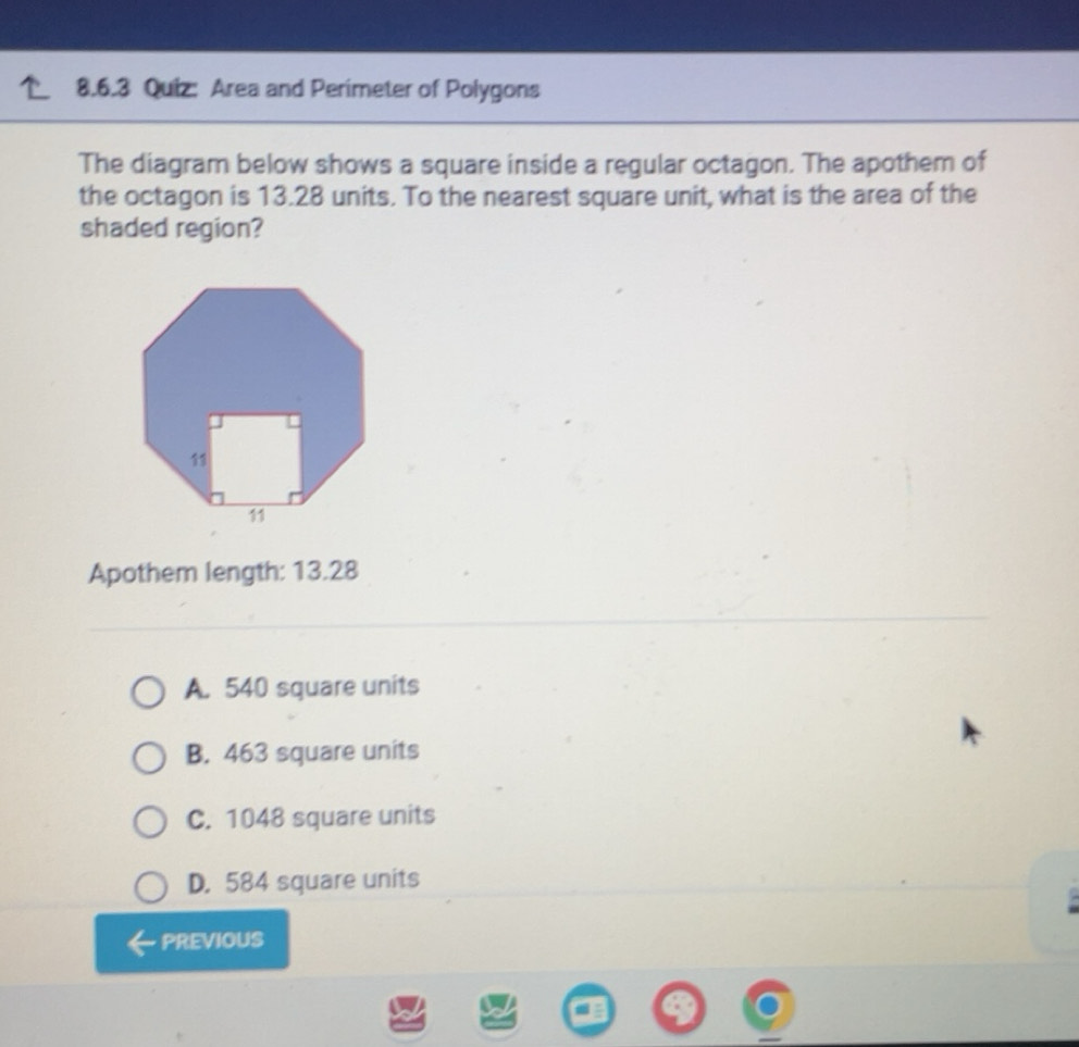 Solved: Area and Perimeter of Polygons The diagram below shows a square ...