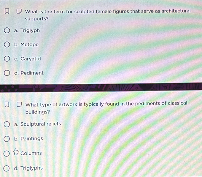 Solved: What is the term for sculpted female figures that serve as ...