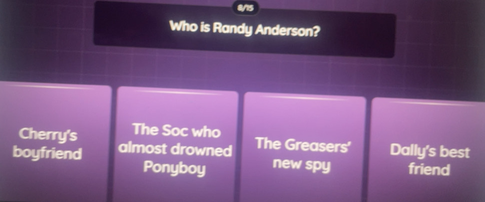 Solved: 8/15 Who is Randy Anderson? The Soc who Cherry's The Greasers ...