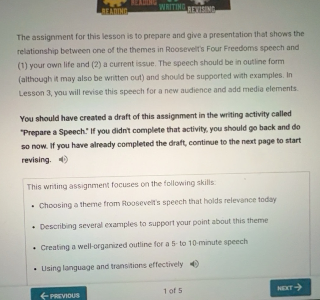 Solved: READING READING WRITING The assignment for this lesson is to ...
