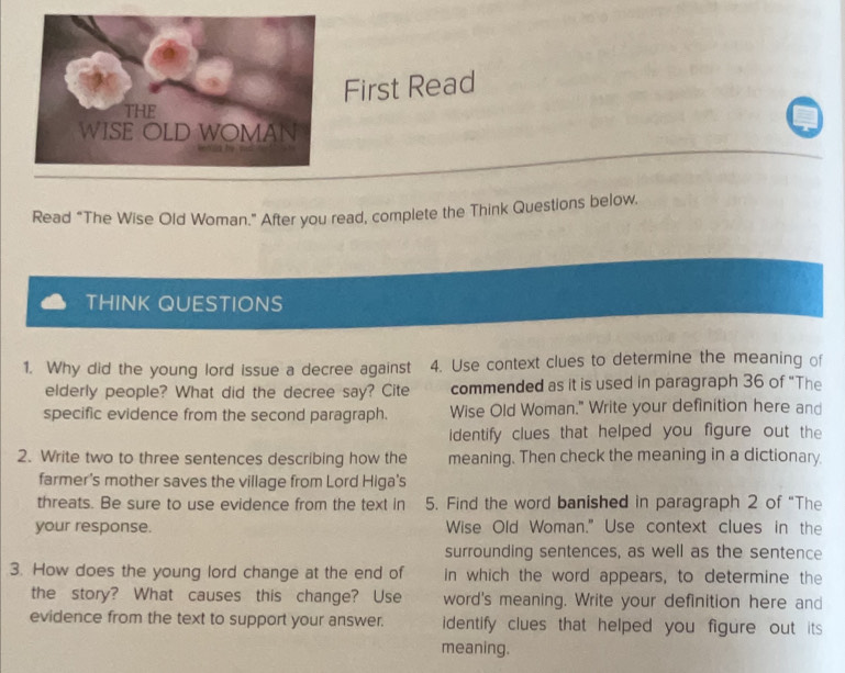 Solved: First Read Read “The Wise Old Woman.” After you read, complete ...