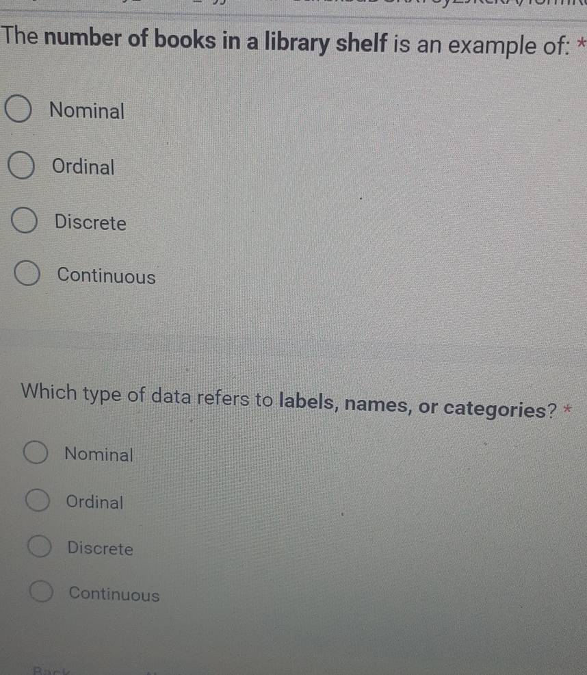 Solved: The number of books in a library shelf is an example of ...