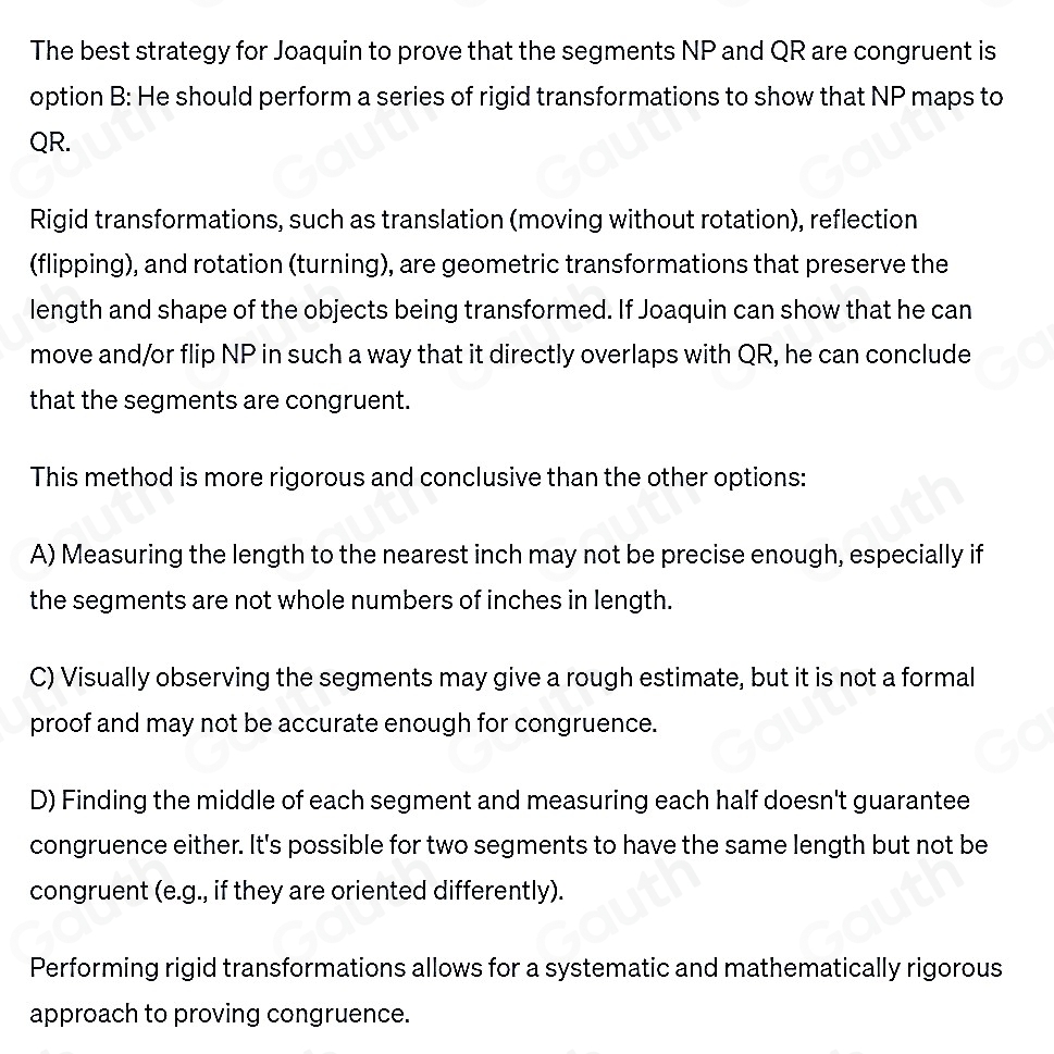 Solved: Joaquin drew two line segments, overline NP and overline QR ...