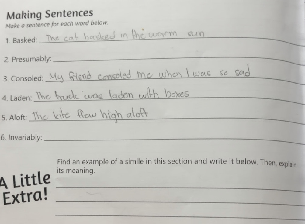 Solved: Making Sentences Make a sentence for each word below. 1. Basked ...