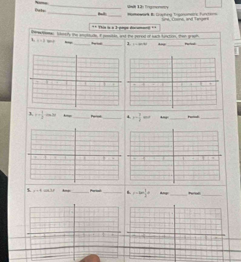Solved: Name._ Unit 12: Trigonometry _ Date: Ball:_ Homework B ...