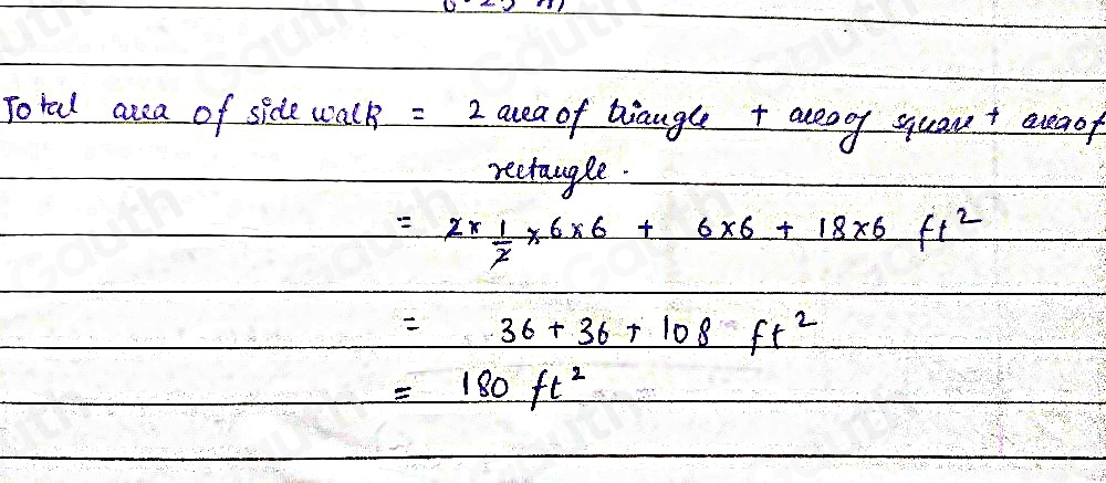 Solved: A sidewalk in the shape of two triangles, a rectangle, and a square was built around the ...