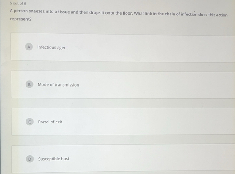 Solved: out of 6 A person sneezes into a tissue and then drops it onto ...