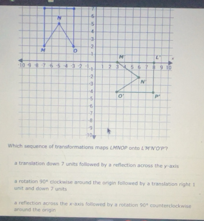 Solved: a translation down 7 units followed by a reflection across the ...
