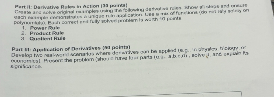 Solved: Part II: Derivative Rules in Action (30 points) Create and ...