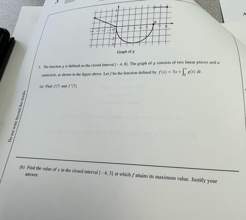 Solved: 3 3. The function g is defined on the closed interval [-4,8]. The graph of g consists of ...