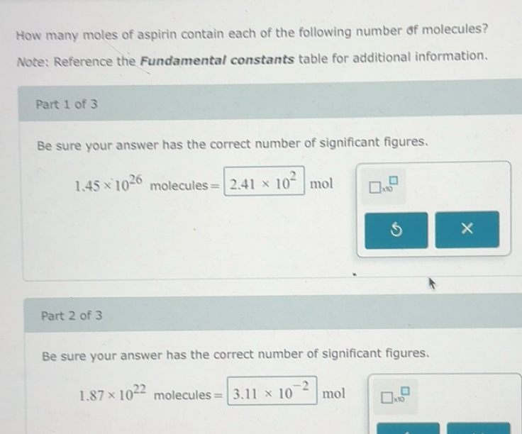 Solved: How many moles of aspirin contain each of the following number ...