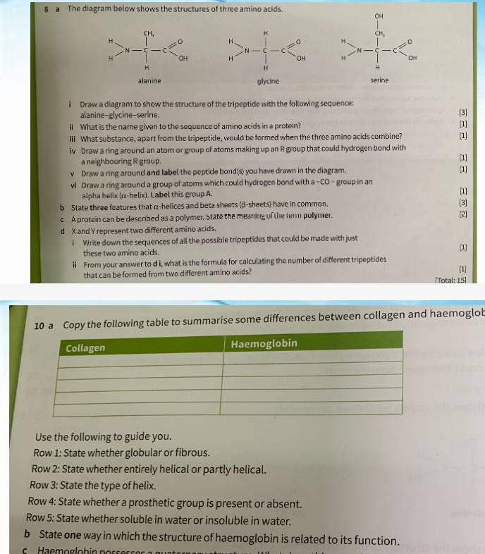 Solved: a The diagram below shows the structures of three amino acids ...