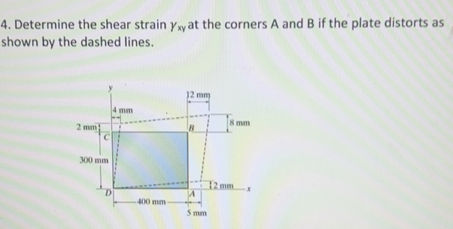 Solved: Determine the shear strain Y_x at the corners A and B if the ...