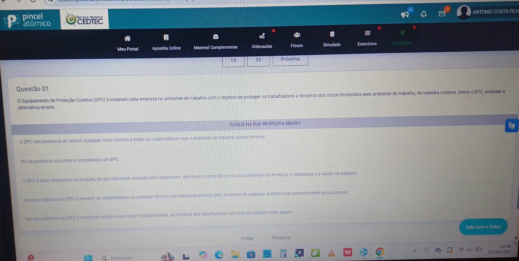 Resolvido:ANTONIO COSTA FILH pincel atomico CEDTEC Meu Portal Apostila ...