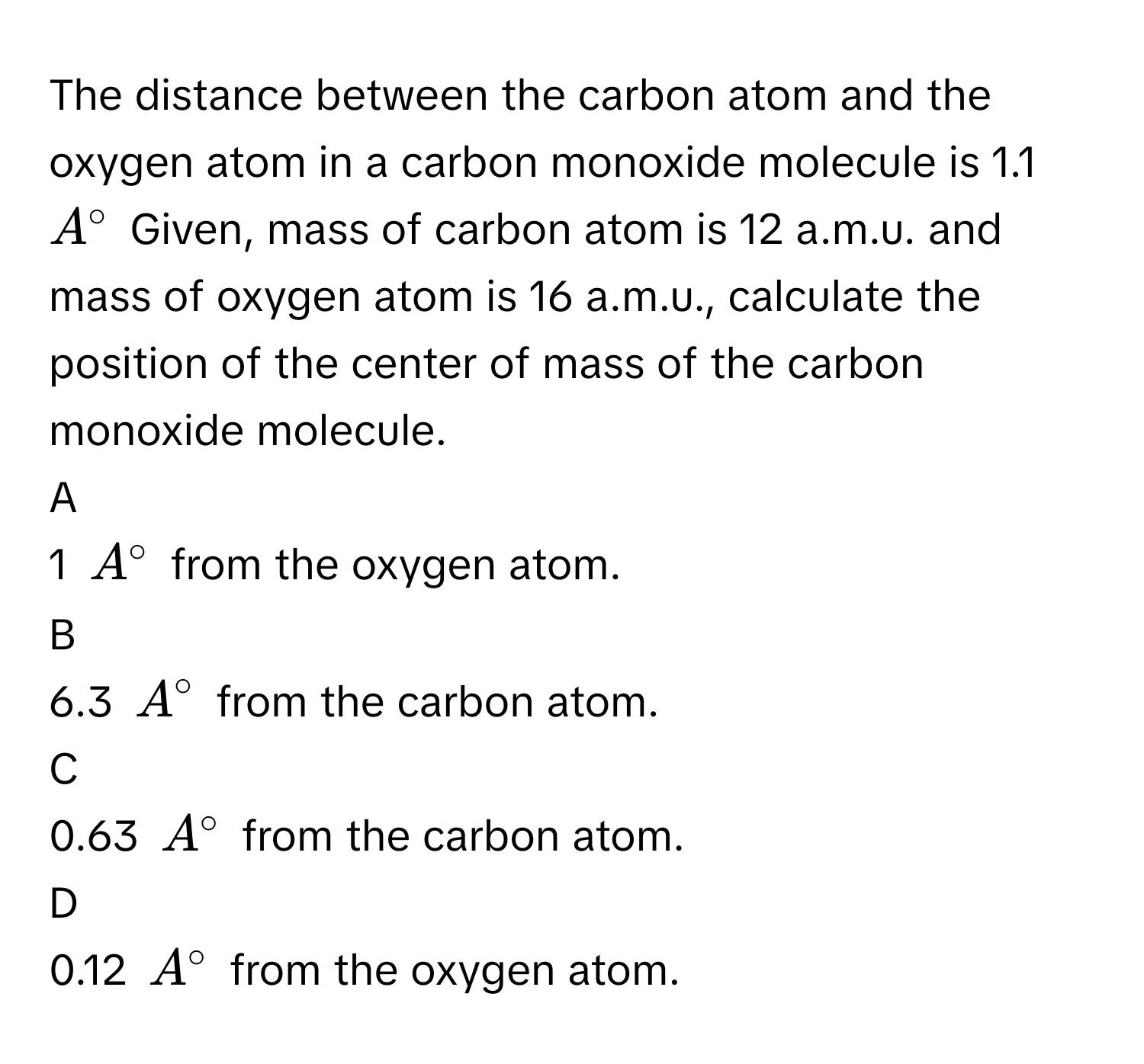 Solved: The distance between the carbon atom and the oxygen atom in a ...
