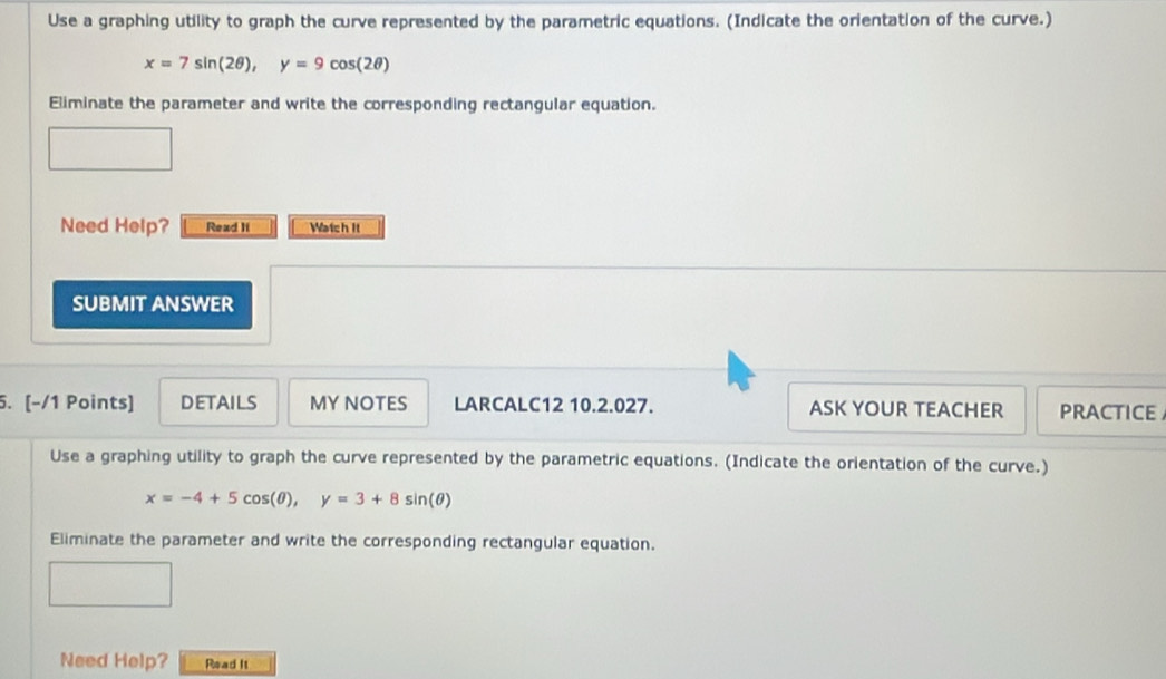 Solved: Use a graphing utility to graph the curve represented by the ...