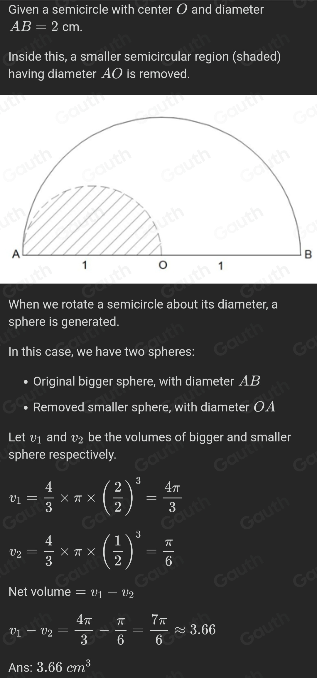 Solved: Consider a semicircle with diameter AB=2cm and centre O. If we ...