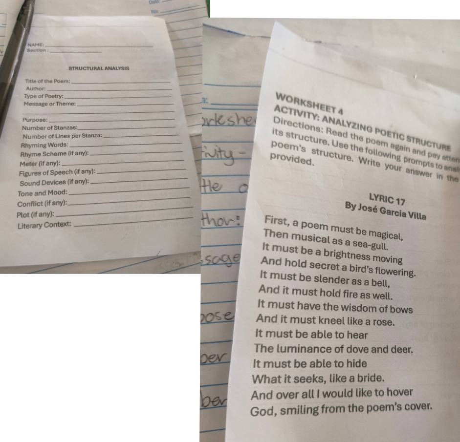 Solved: No _ NAME:_ Sectian : _ STRUCTURAL ANALYSIS Title of the Poem ...