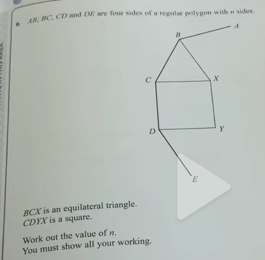 Solved: 6 AB, BC 、 CD and DE are four sides of a regular polygon with n ...