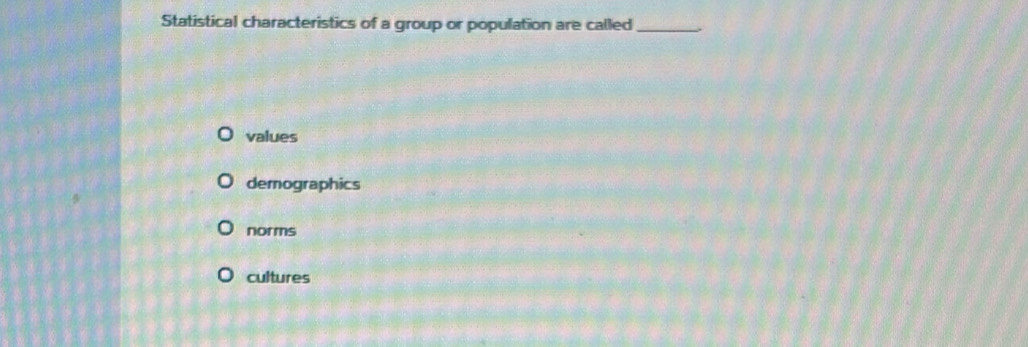 Solved: Statistical characteristics of a group or population are called ...